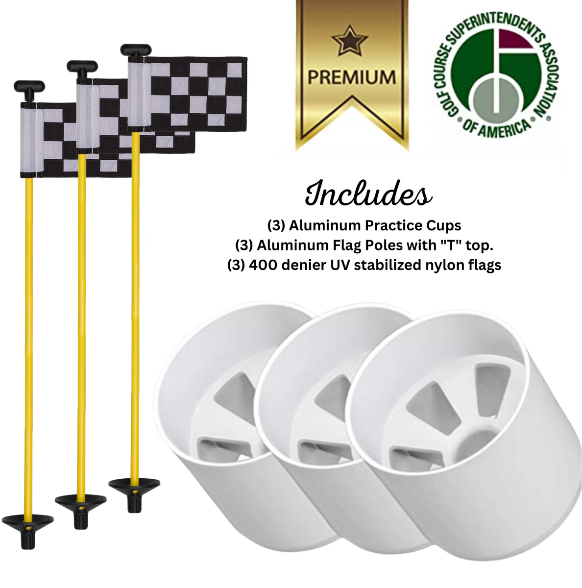 3-Pack Combo Set For Putting Green Golf Flag and Cup Set