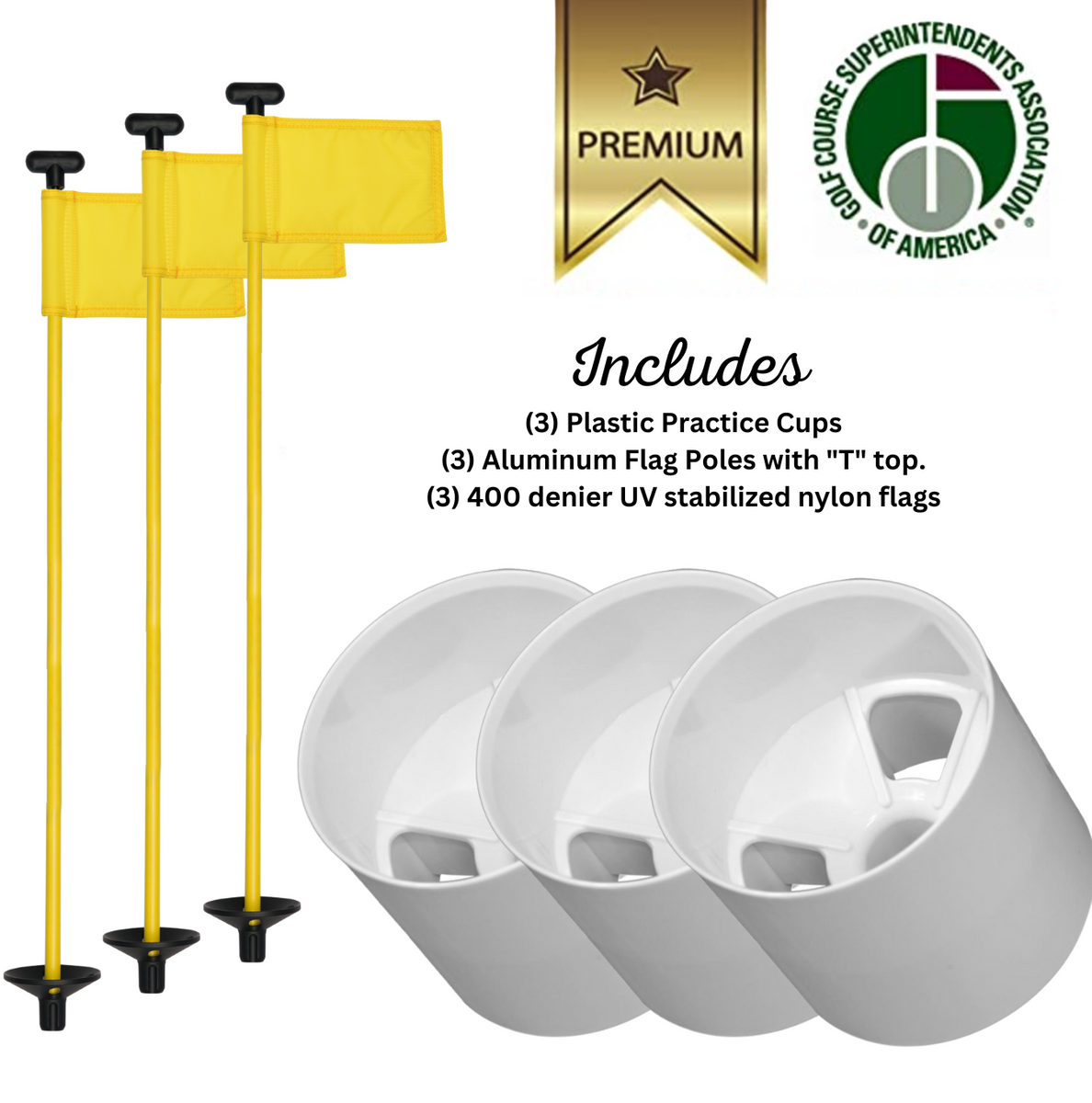 3-Pack Combo Set For Putting Green Golf Flag and Cup Set